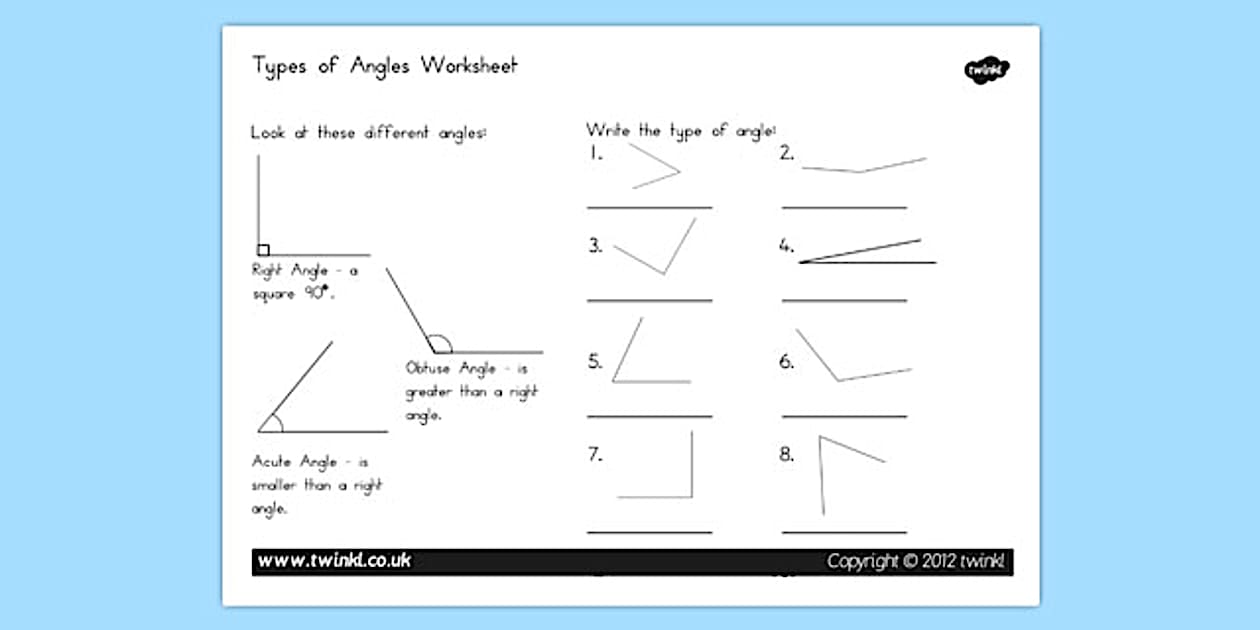 Acute and Obtuse Angles Worksheet (teacher made) - Twinkl