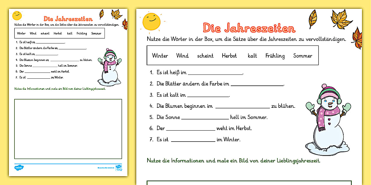 Die Jahreszeiten - Arbeitsblatt (teacher made) - Twinkl