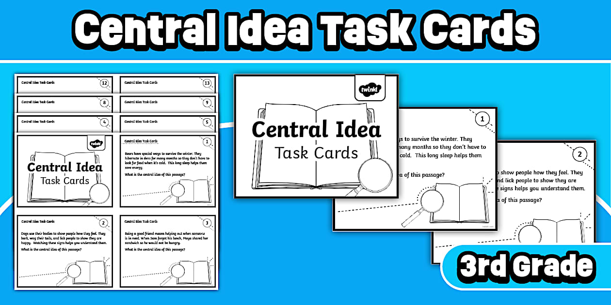 Third Grade Central Idea Reading Task Cards