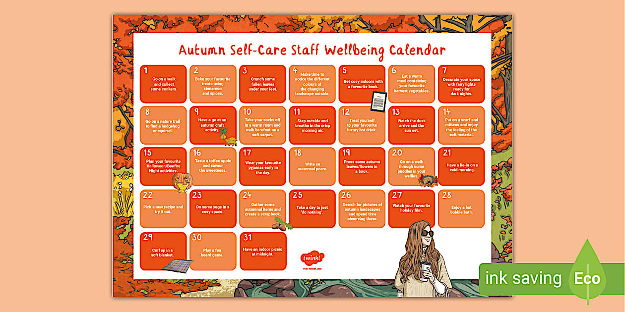 Autumn Self-Care Staff Wellbeing Calendar | Twinkl - Twinkl