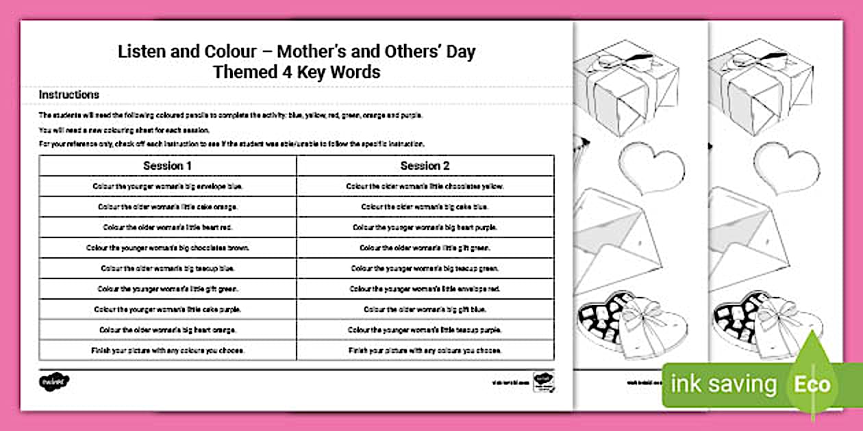 Listen and Colour 4 Key Words Mother's and Others' Day
