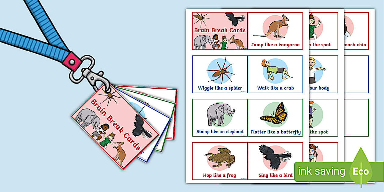 Editable Lanyard-Sized Brain Break Cards (teacher made)