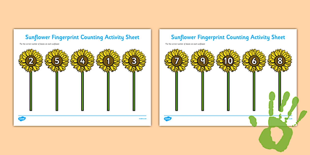 Sunflower Fingerprint Counting Worksheet / Worksheet Pack