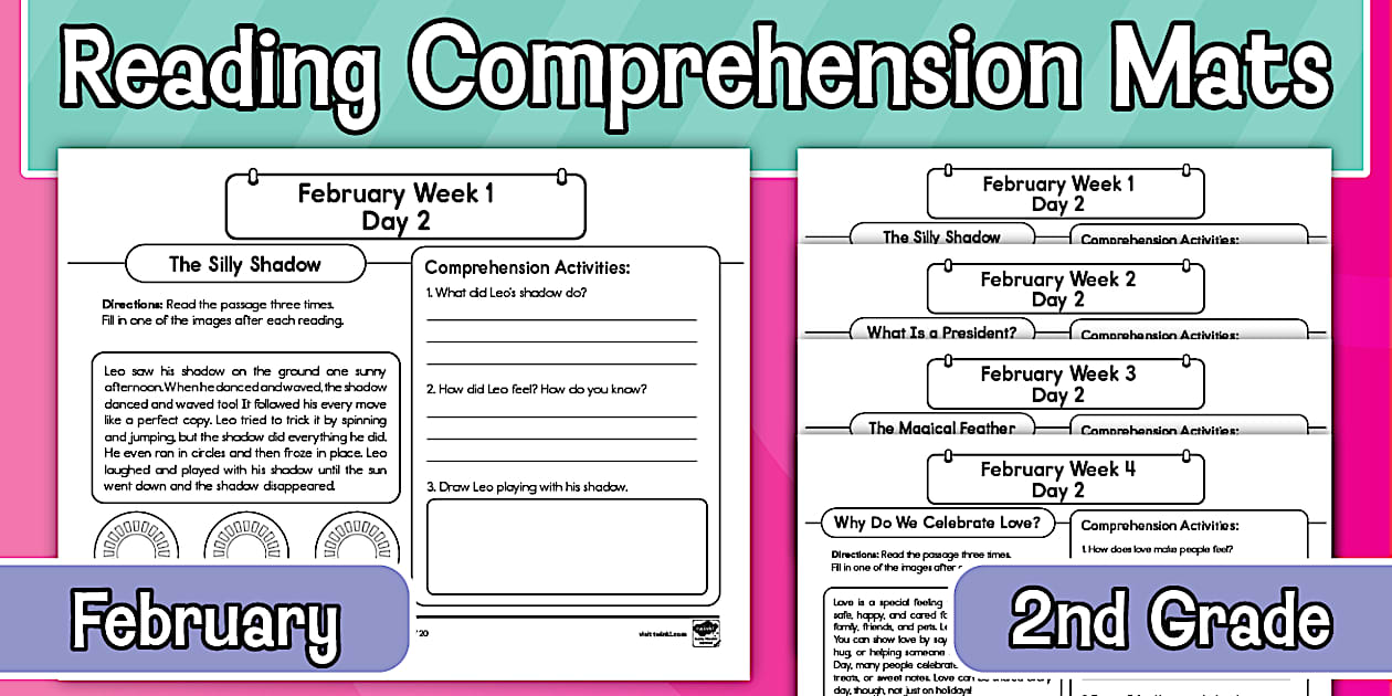 Second Grade February Daily Reading Comprehension Mats