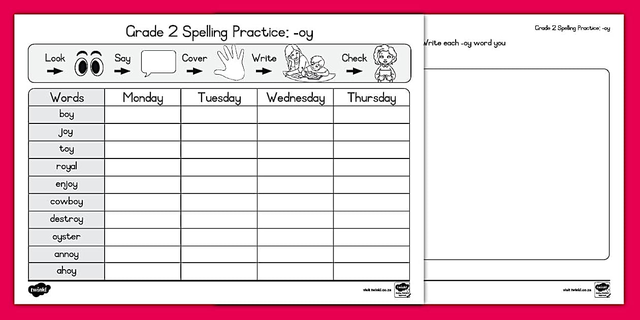 Grade 2 -oy Phonics Spelling Practice Sheets (teacher made)