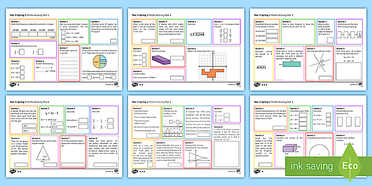 Black and White Year 6 Spring 1 Maths Activity Mats - Twinkl