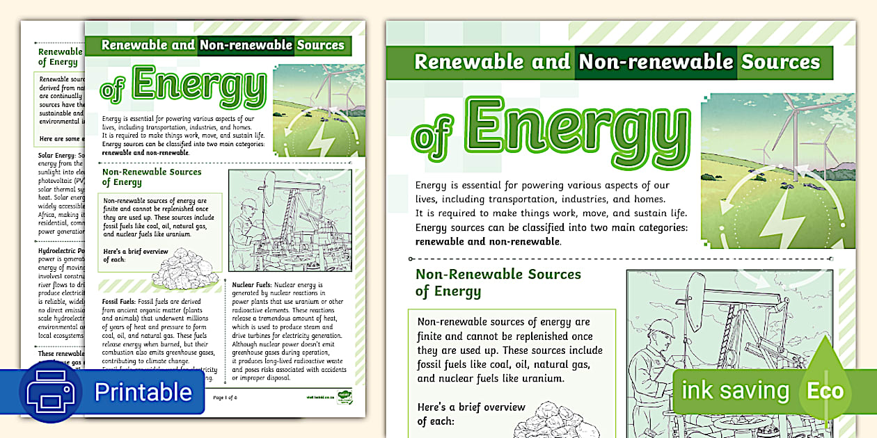 Renewable and Non-renewable Sources of Energy - Twinkl