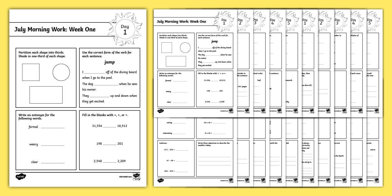 Third Grade July Morning Work Bundle (teacher made) - Twinkl