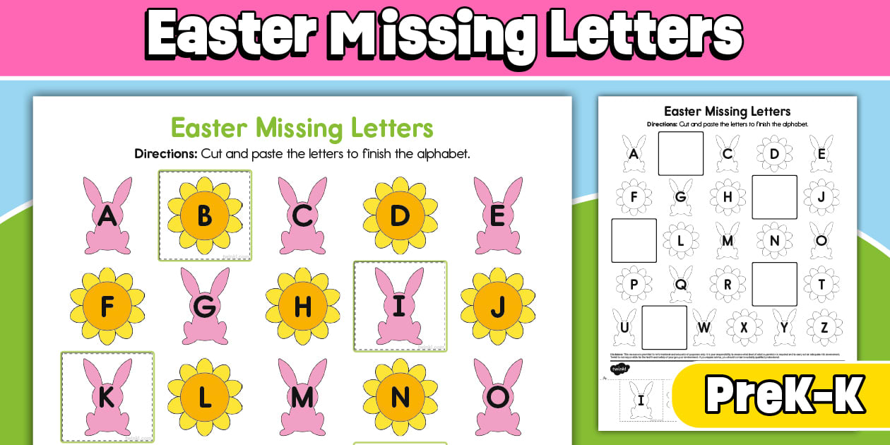 Easter Missing Letters Cut and Paste Worksheet for PreK-K