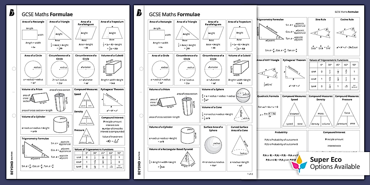 GCSE Maths Formulae Sheets | Beyond (teacher made) - Twinkl