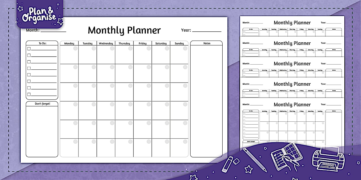 Blank Monthly Planner Calendar Template (teacher made)