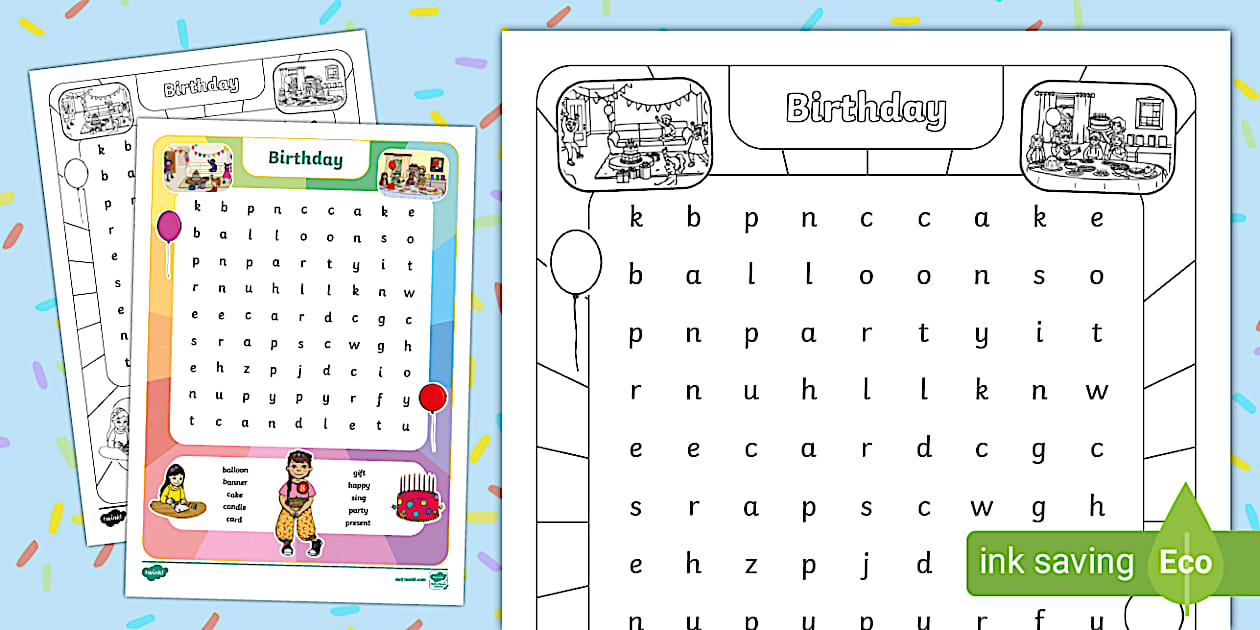 Birthday Word Search (teacher made) - Twinkl