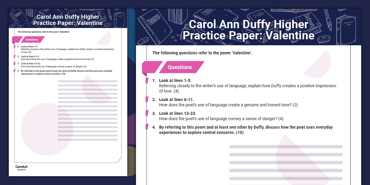 Carol Ann Duffy Higher Practice Paper: Valentine - Twinkl