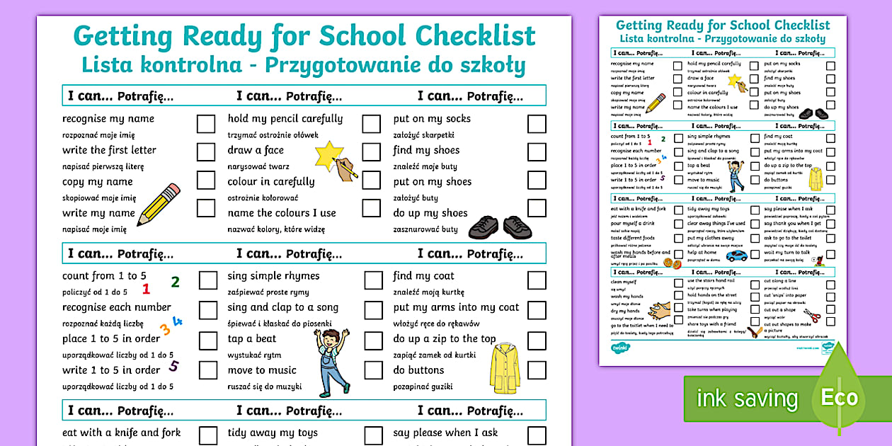 My Starting School Checklist English/Polish (teacher made)