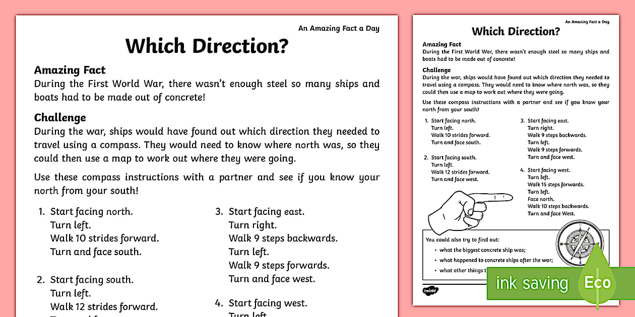 Which Direction? Worksheet / Worksheet (teacher made)