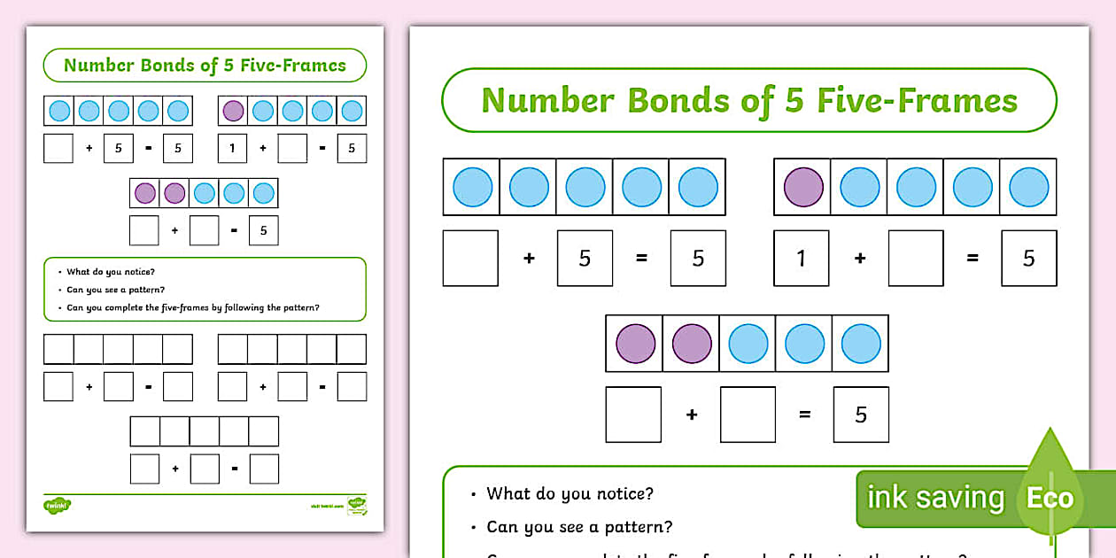 Number Bonds to 5 Five-Frame Activity (teacher made)