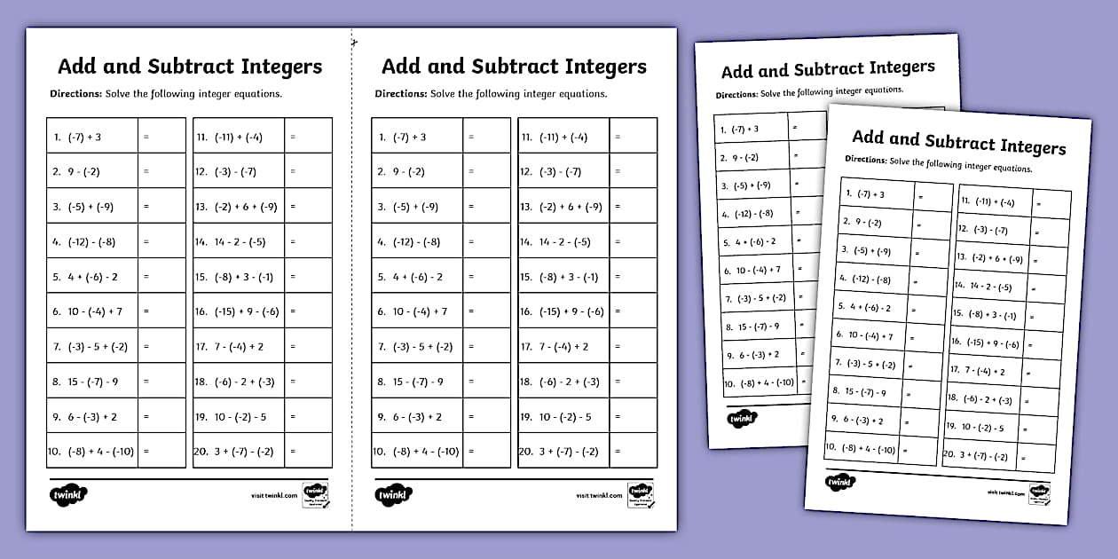 Seventh Grade Add and Subtract Integers (teacher made)
