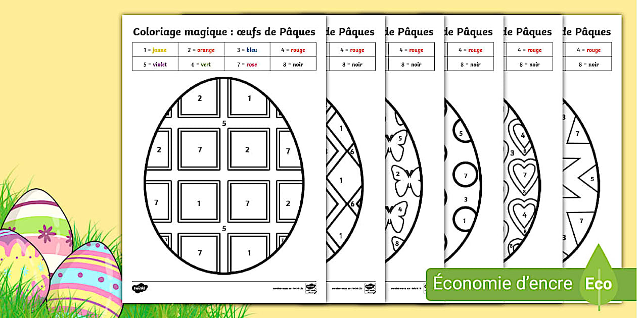 Coloriage magique avec œufs de Pâques - Twinkl