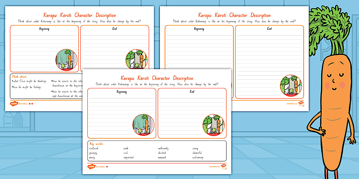 Carrot Club/Karapu Kāroti Character Description Differentiated Worksheets