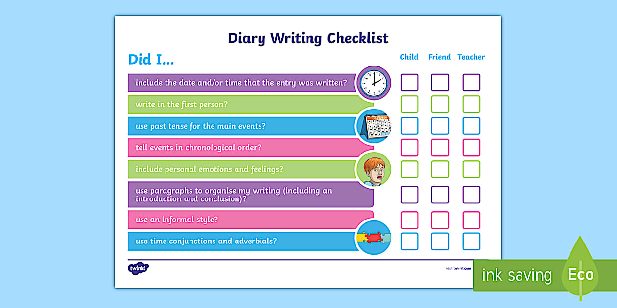 Editable UKS2 Diary Writing Checklist - Twinkl