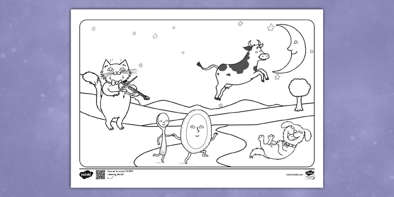 Hey Diddle Diddle Scene Colouring Sheet - Twinkl