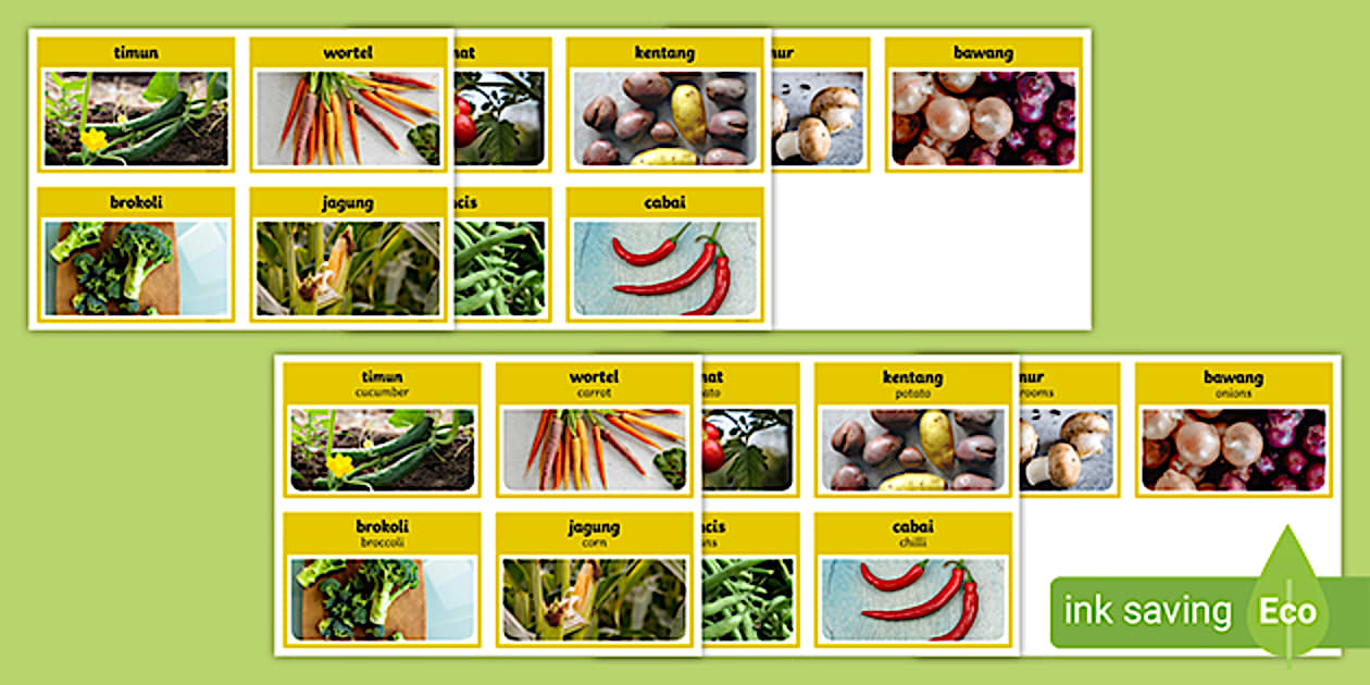 Vegetable Photos Flash Cards Indonesian - Twinkl