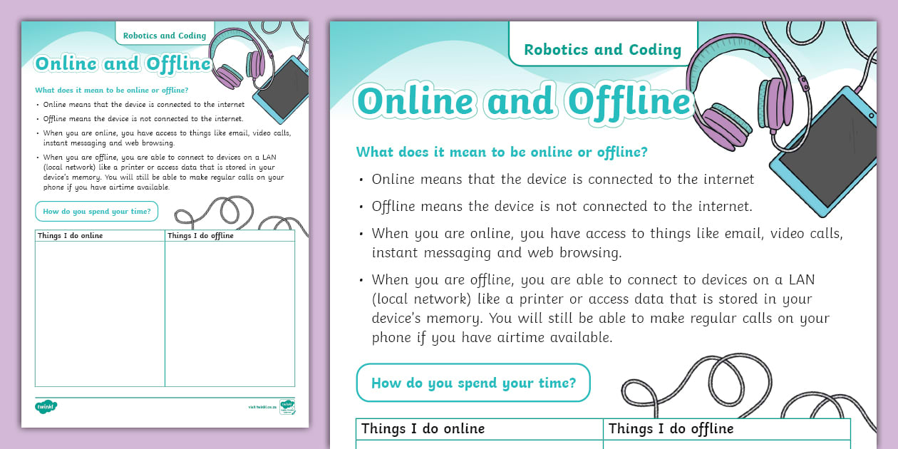 Grade 3 - Digital Concepts - Worksheet: Online and Offline