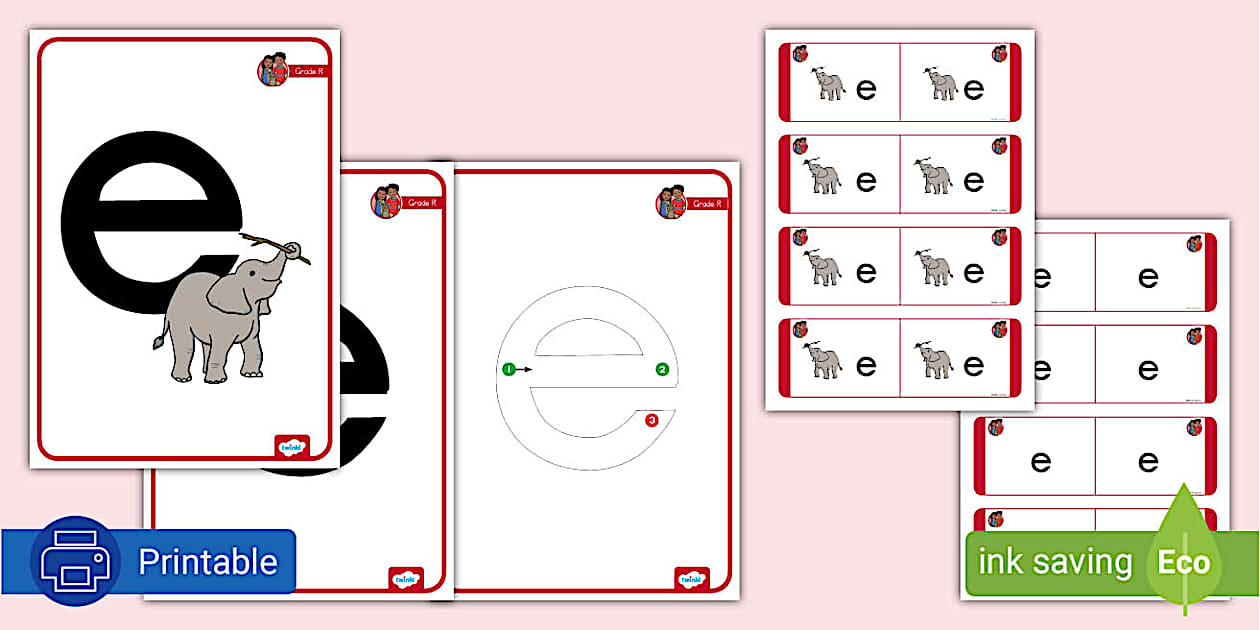 Gr. R Phonics E Poster, Flashcards and Robot Letter - Twinkl