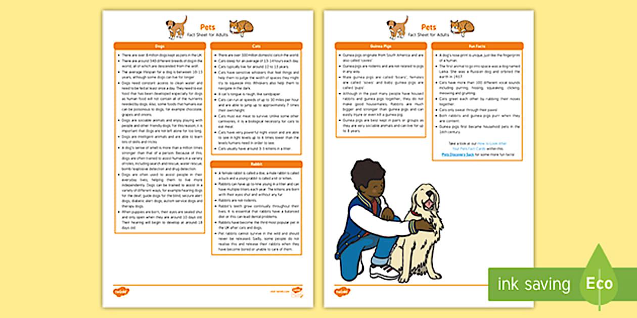 Pets Fact Sheet for Adults (teacher made) - Twinkl