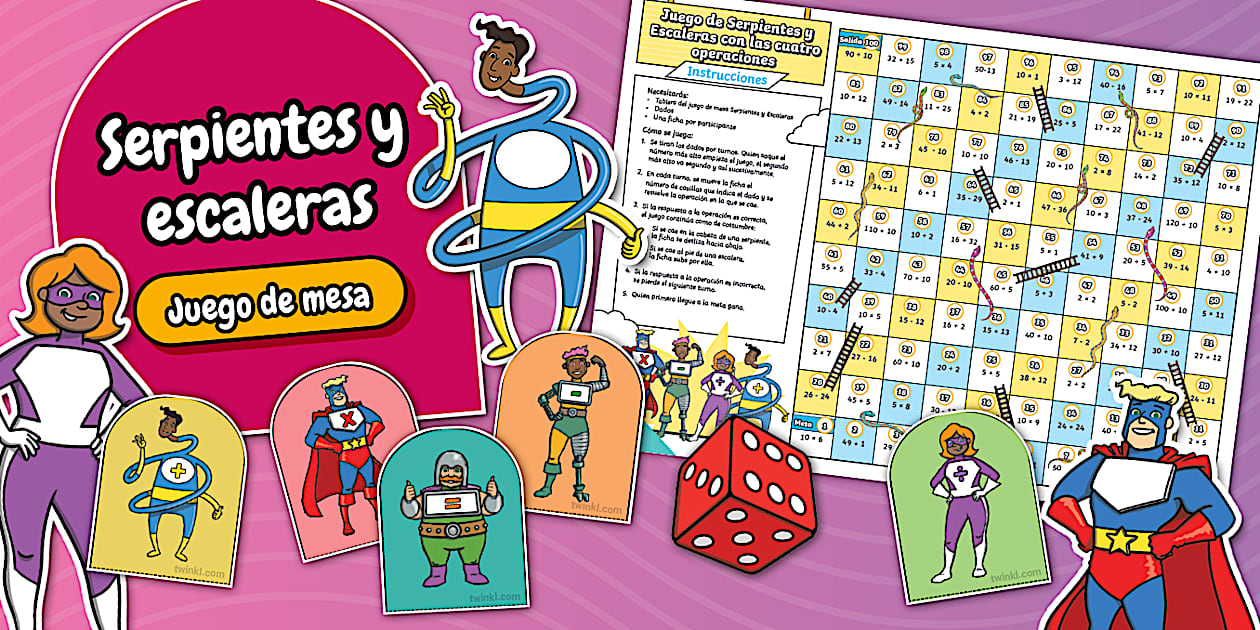 Juego de mesa: Serpientes y escaleras - Las cuatro operaciones
