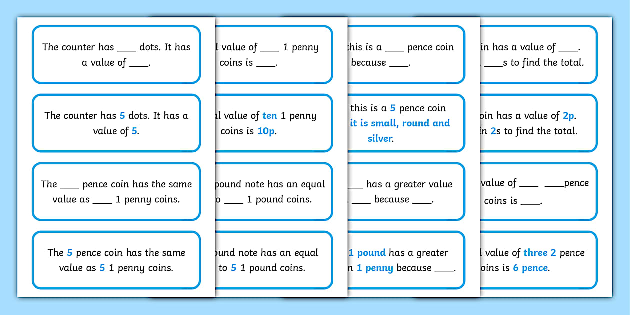 👉 Y1 Money Stem Sentences (teacher made) - Twinkl
