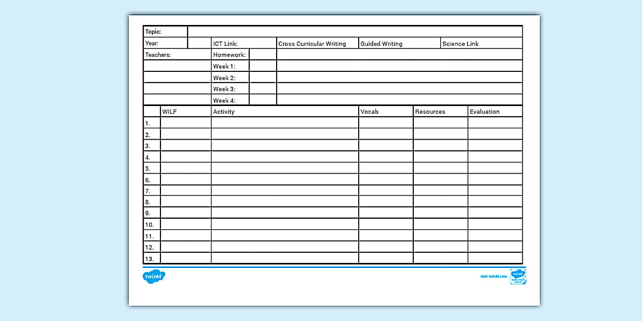 Editable Medium Term Planning Template (teacher made)