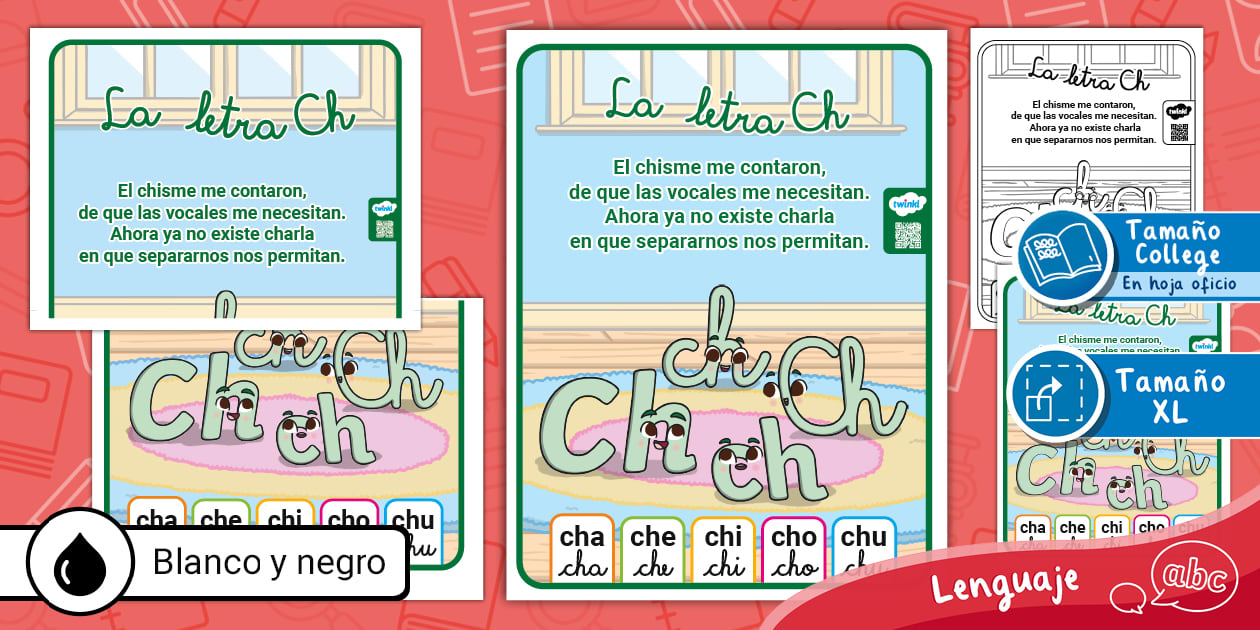 Póster | Cha Che Chi Cho Chu | Familia Letra CH | Sílabas