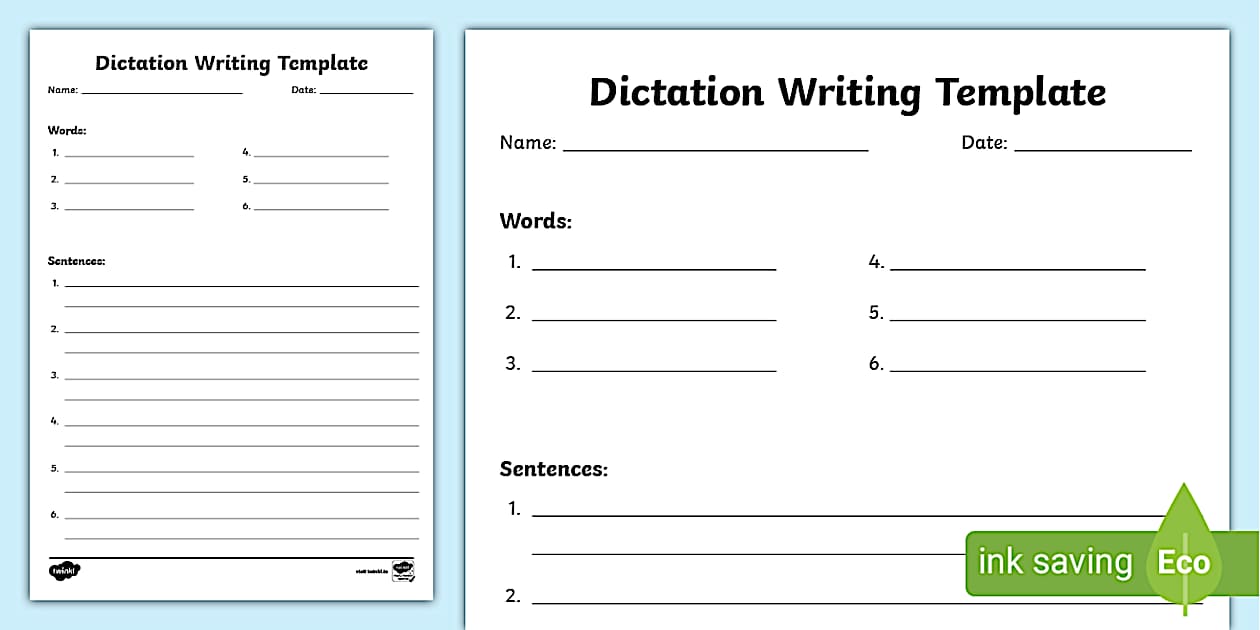 Dictation Writing Template (Teacher-Made) - Twinkl