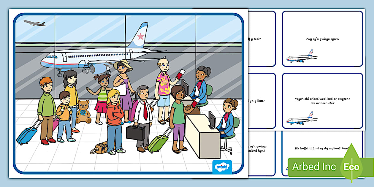 Cardiau Cwestiwn Trafod Llun Maes Awyr