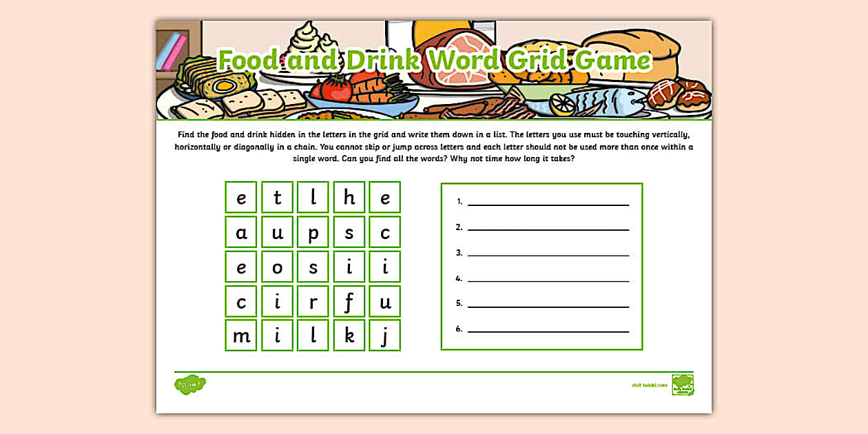 Word Grid Vocabulary Game EAL Learners: Food and Drink