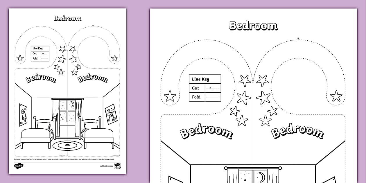 Bedroom Colouring Door Hanger Worksheet - Twinkl