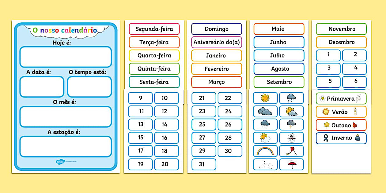 Calendário diário e gráfico do tempo (professor feito)