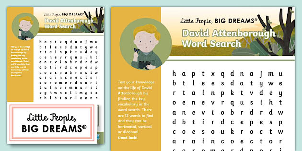 David Attenborough 'Little People, Big Dreams' Word Search
