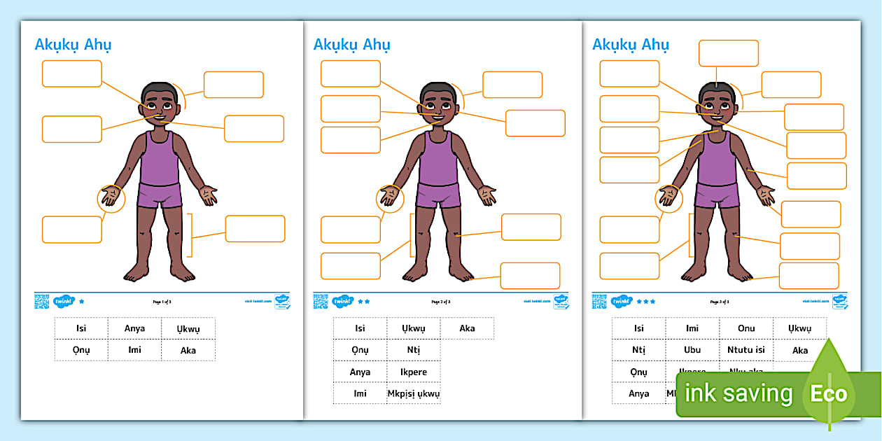 Parts of the Body in Igbo, Akuku Ahu (teacher made) - Twinkl