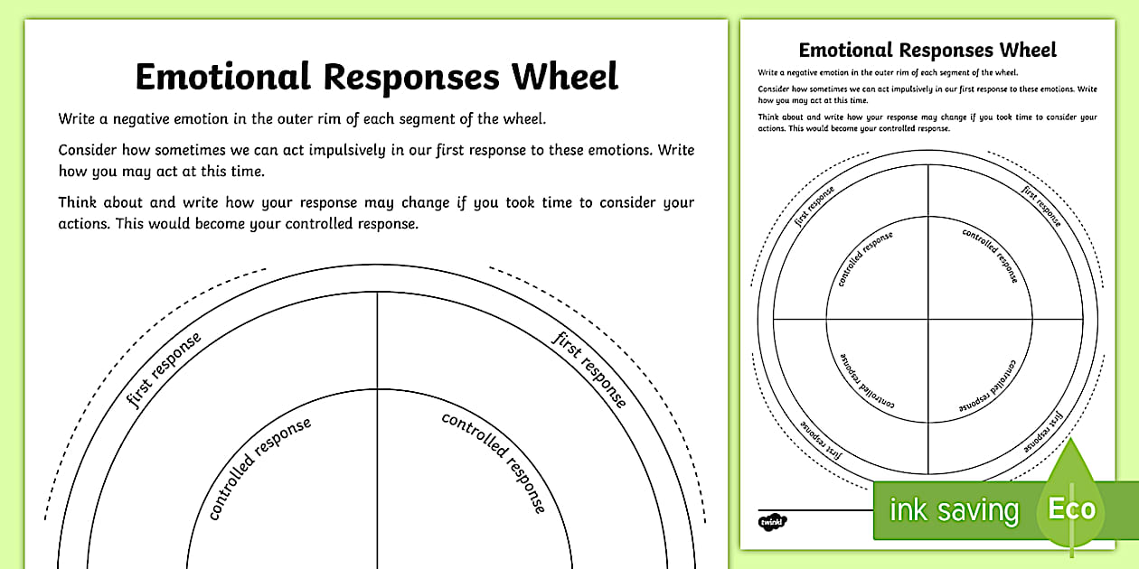 Emotional Responses Wheel Worksheet (teacher made) - Twinkl