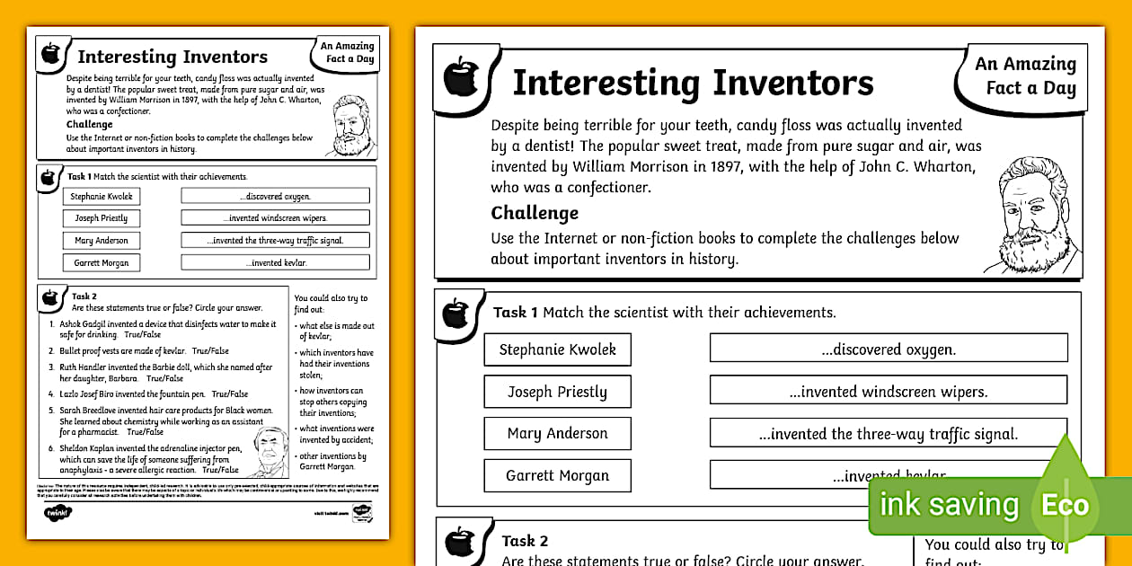Editable Interesting Inventors Worksheet - Twinkl