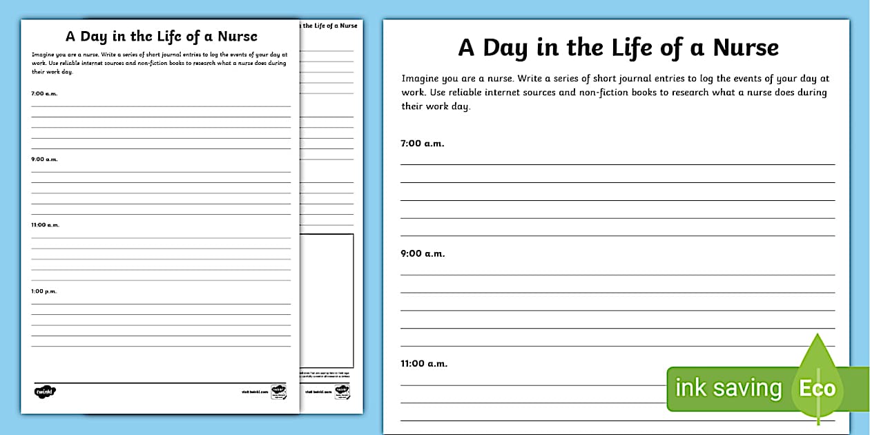 A Day in the Life of a Nurse Writing Activity (teacher made)