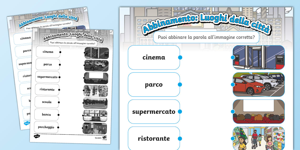 Foglio di lavoro di abbinamento: Luoghi della città