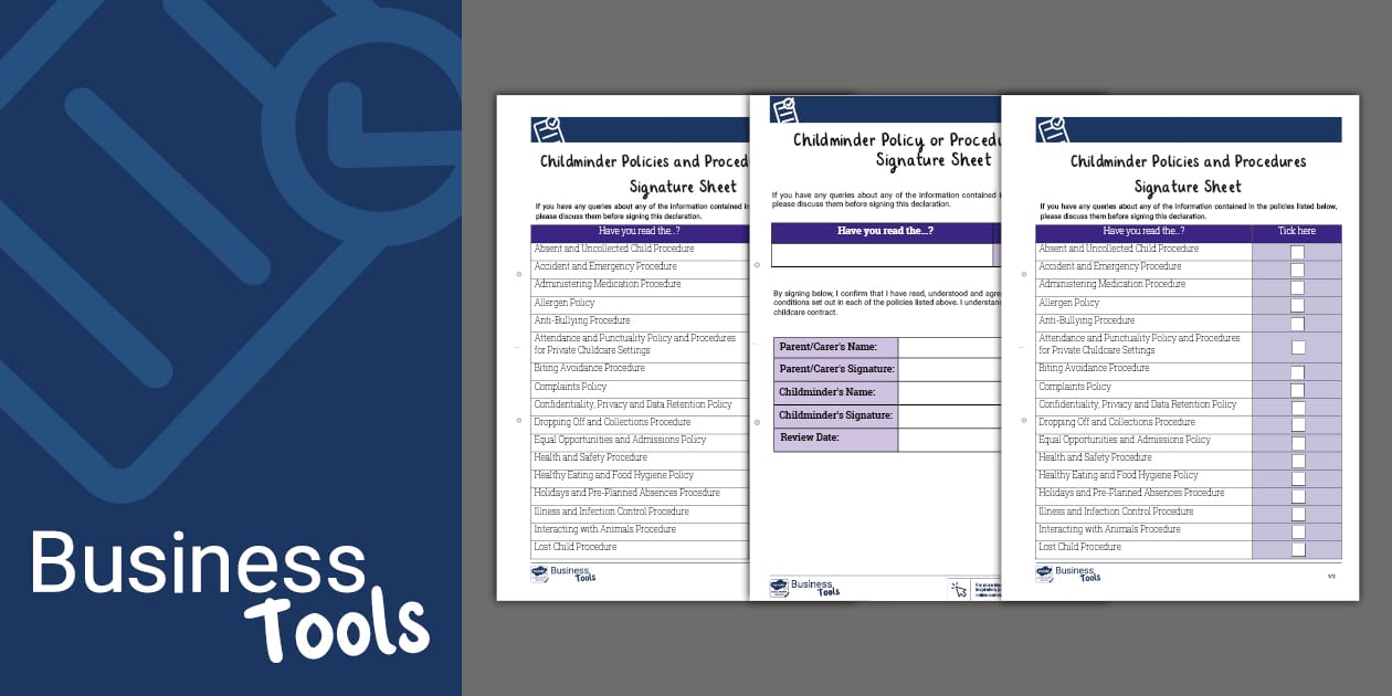 Childminder Policies and Procedures Signature Sheet Pack