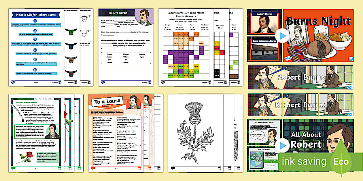 Robert Burns Worksheets - CfE First Level Resource Pack