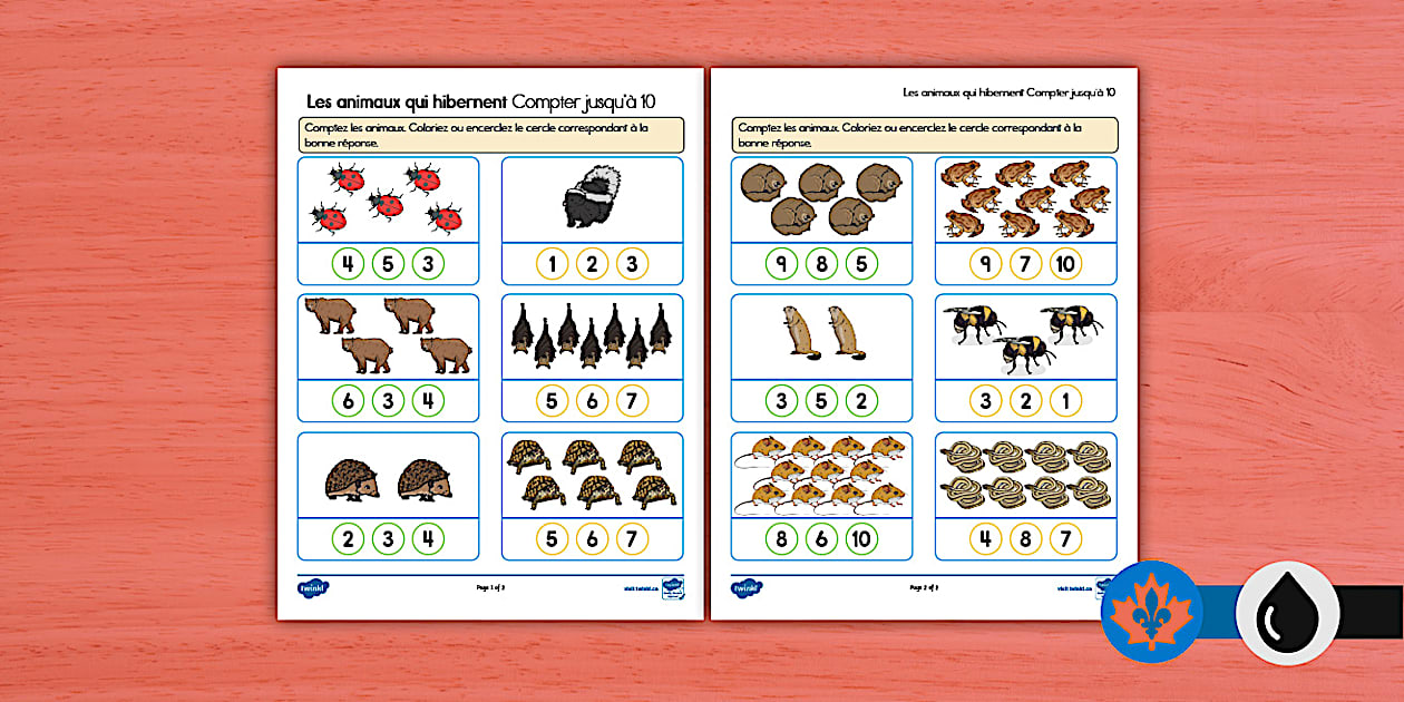 Animals That Hibernate Counting to 10 Activity Sheet French
