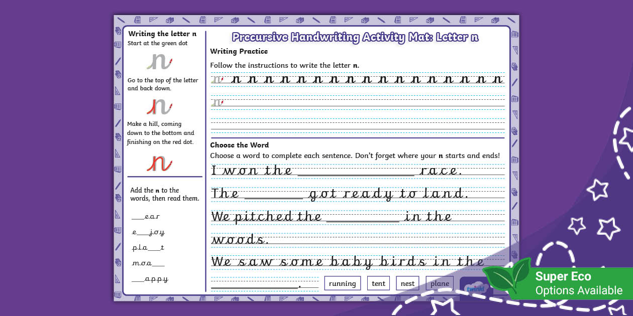 Letter N Precursive Handwriting Sheet | Letter Formation