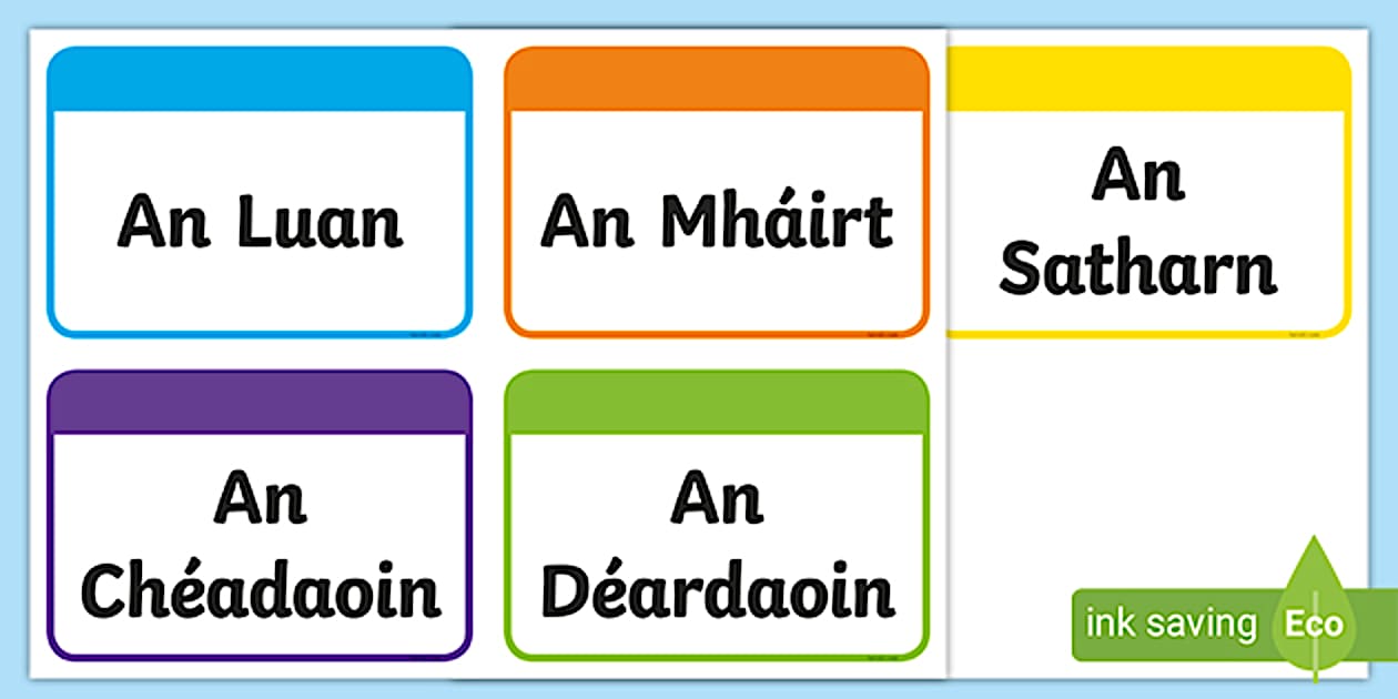 Laethanta na Seachtaine - Luaschártaí (teacher made)