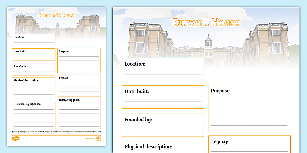 Burwell House Fact File Template (teacher made) - Twinkl